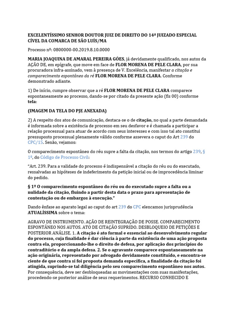 Modelo Peticao Intermediaria Comparecimento Espontaneo | PDF | Citação ...