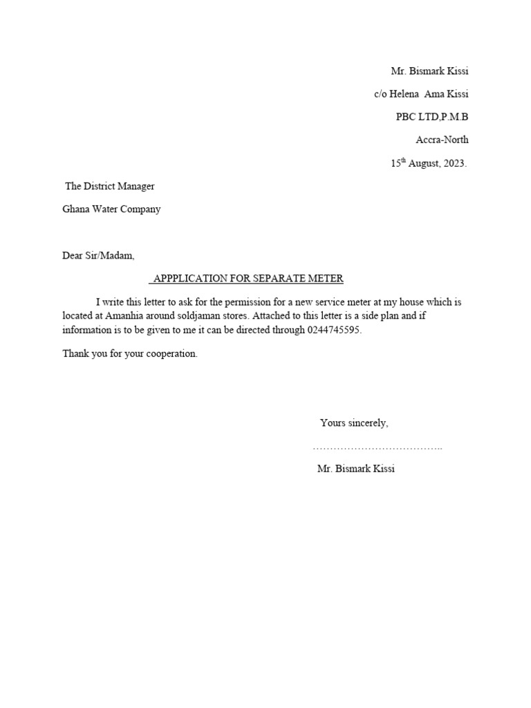 Application for New Water Meter | PDF