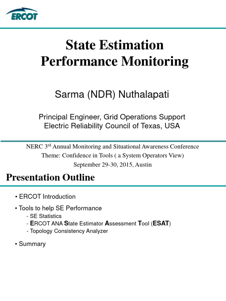Monitoring SE Performance at ERCOT - Sarma Nuthalapati - ERCOT | PDF | Electric Power ...