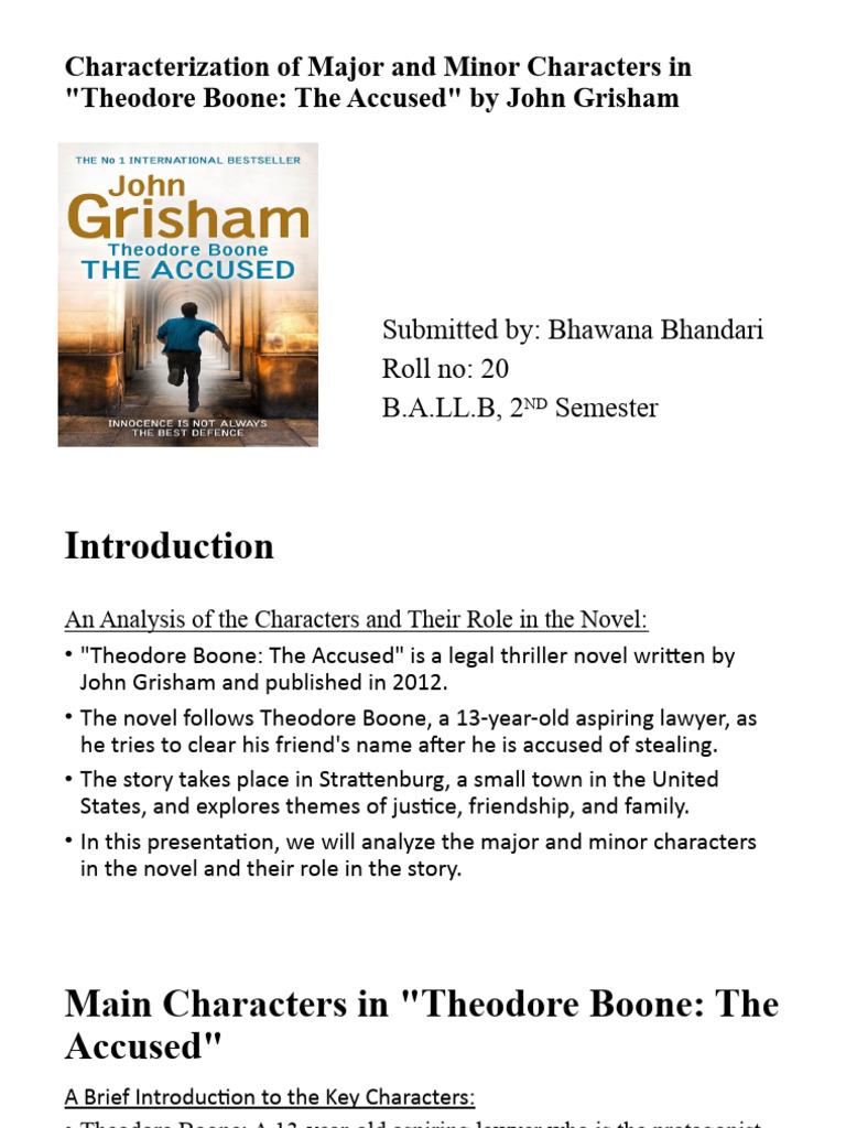 Characterization of Major and Minor Characters in "Theodore Boone: The ...