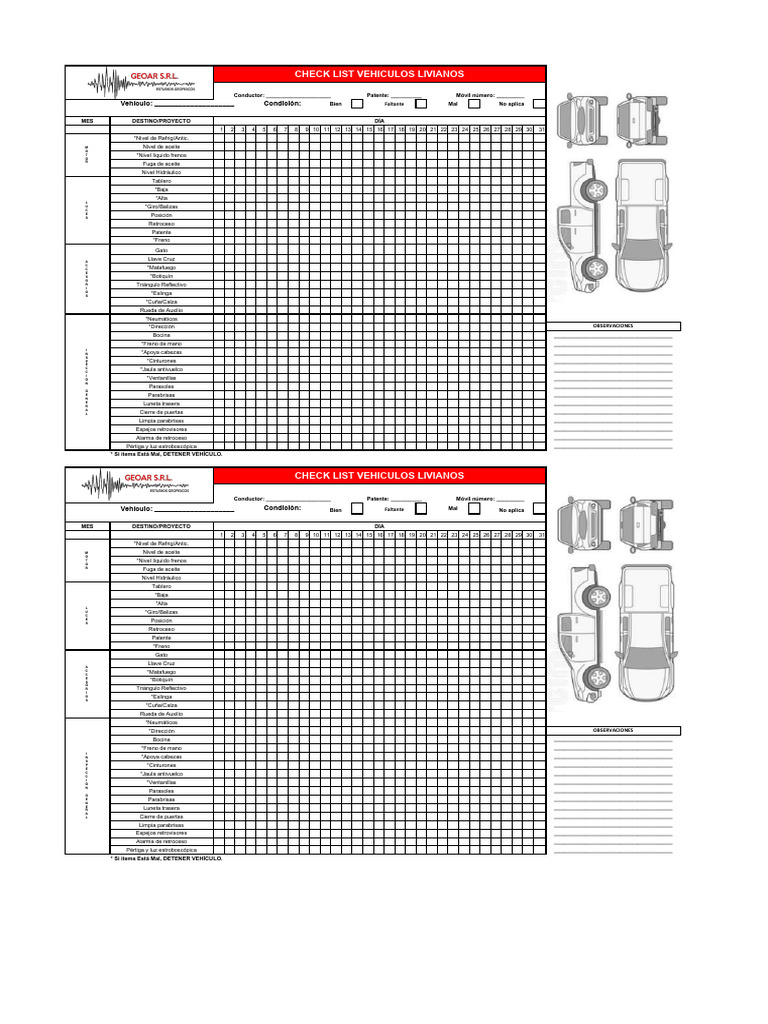 Check List Vehicular | PDF | Bienes manufacturados | Coche