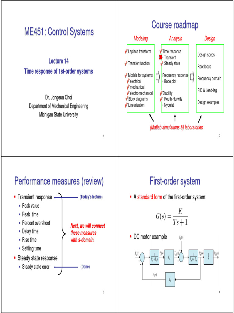 ME451 L14 TimeResp1st 240116 183517 | PDF | Electricity | Computing