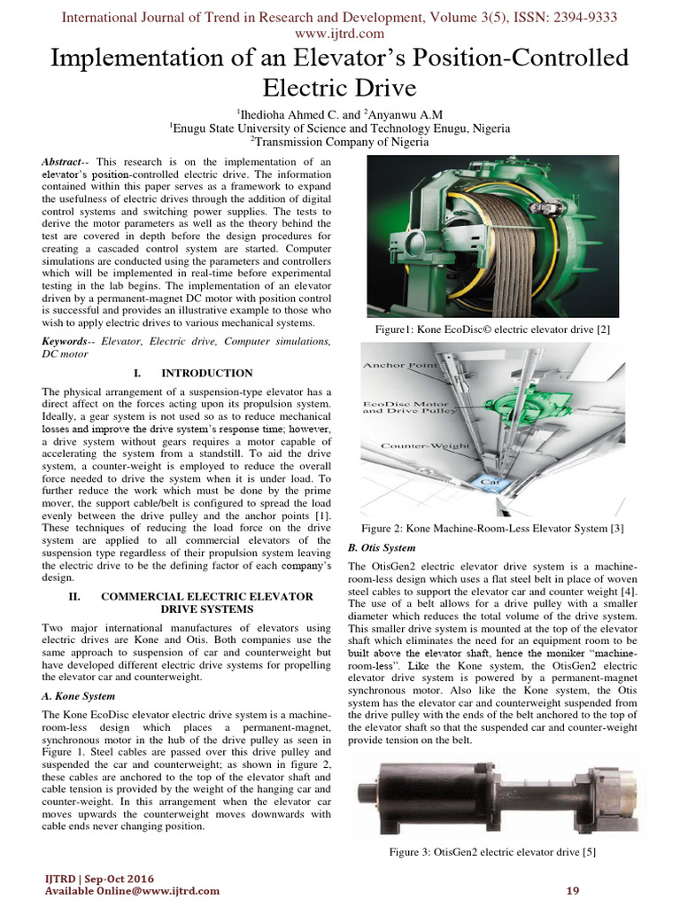 Implementation of An Elevator's Position-Controlled Electric Drive | PDF | Electric Motor | Elevator