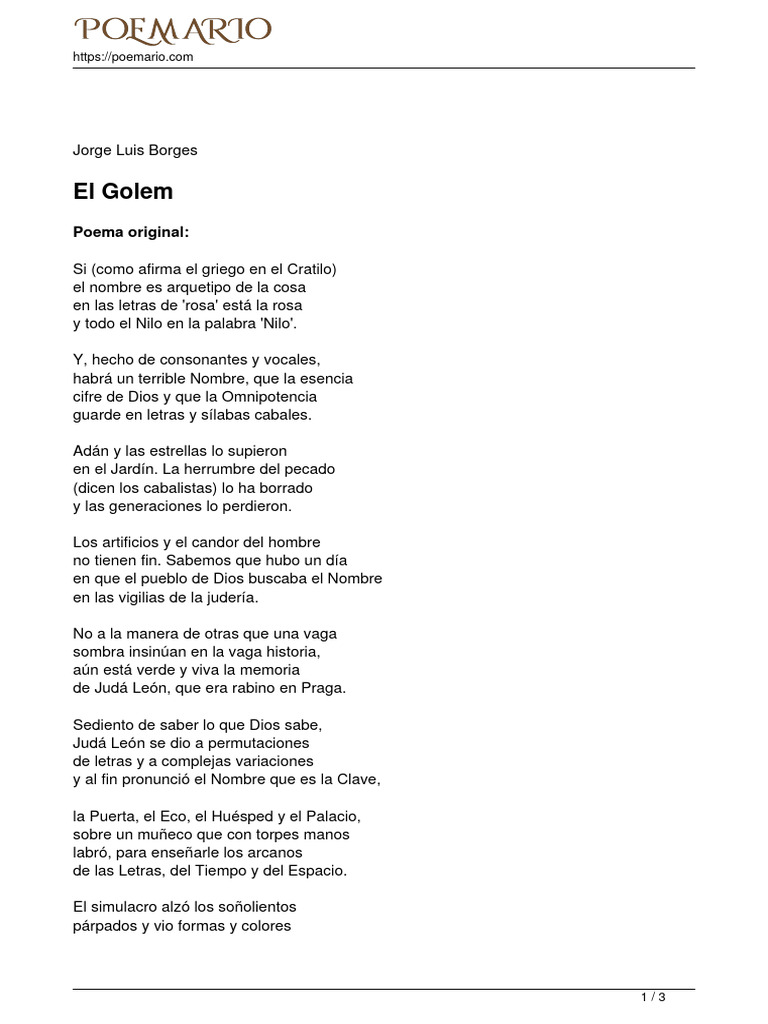 El Golem - Borges | PDF | Creencia religiosa y doctrina