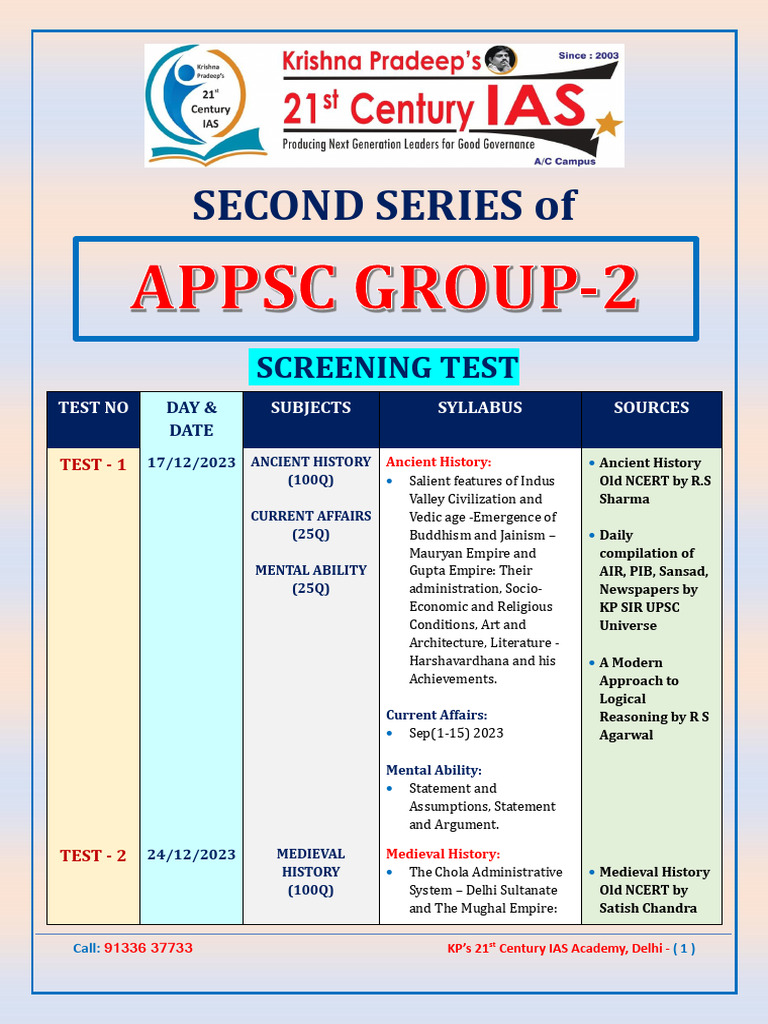 APPSC G-2 (2nd Series) Screening Test Schedule | PDF | Geography