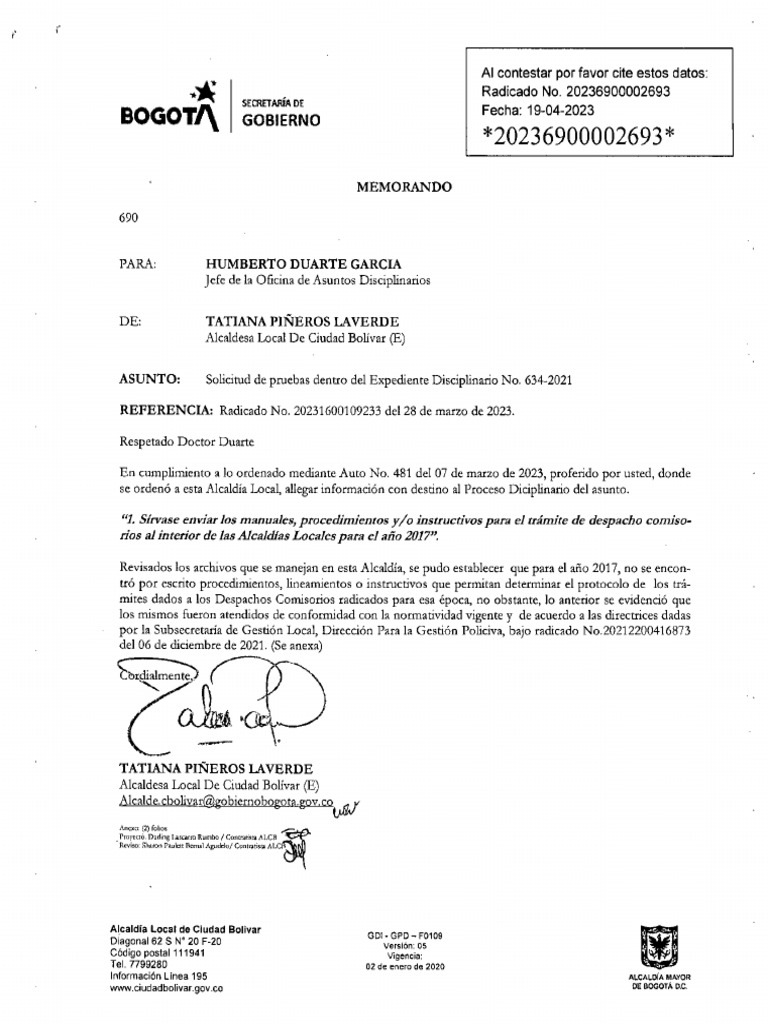 Bogot// 20236900002693 : Memorando | PDF