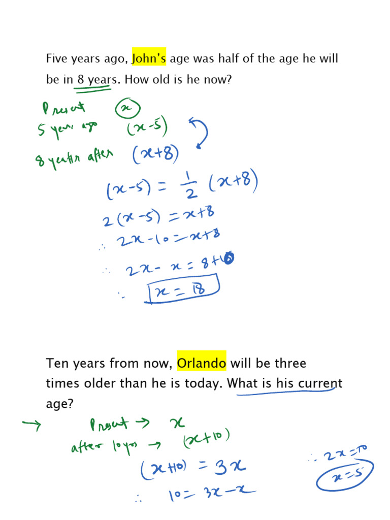 Five Years Ago, John's Age Was Half of The Age He Will Be in 8 Years ...