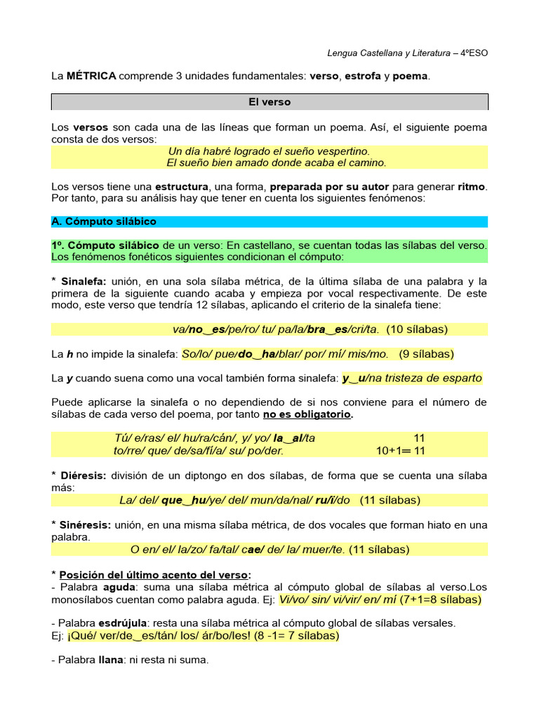 Análisis de la métrica poética | PDF | Metro (poesía) | Sílaba