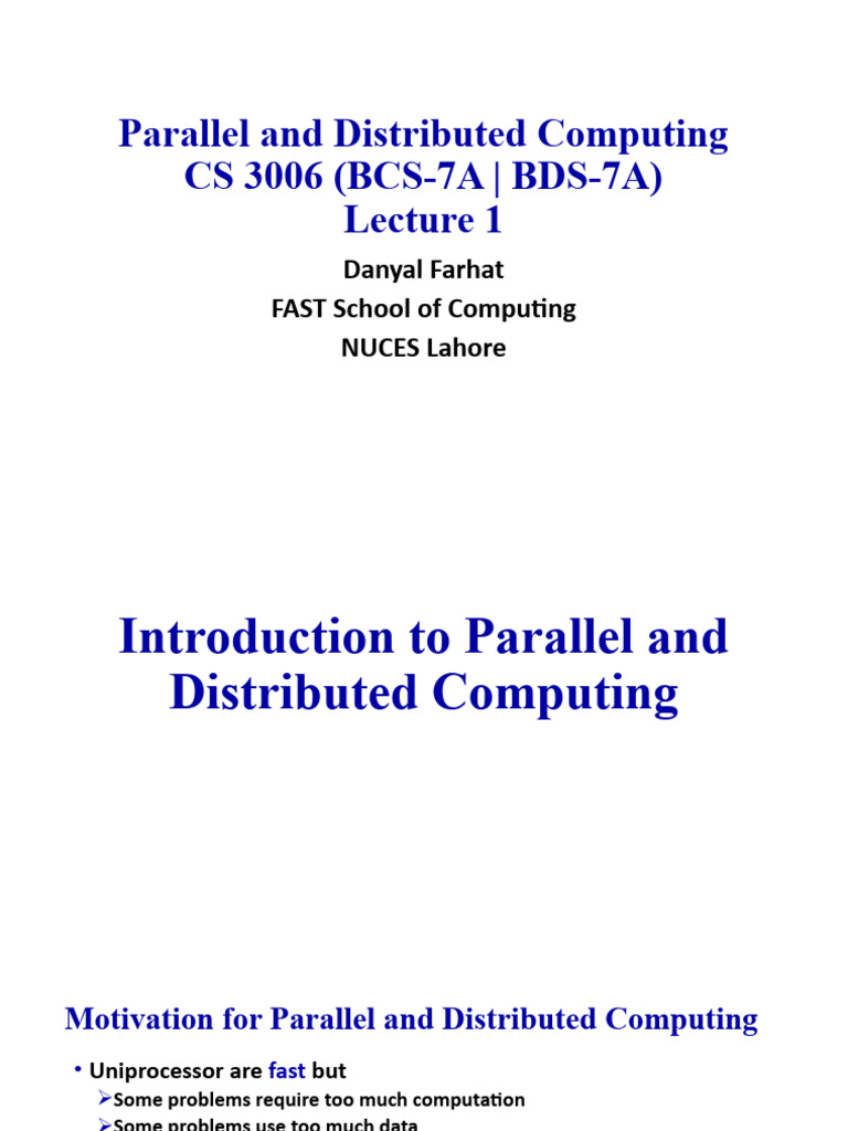 Lecture 1 Introduction To Pdc Pdf Distributed Computing Parallel Computing 