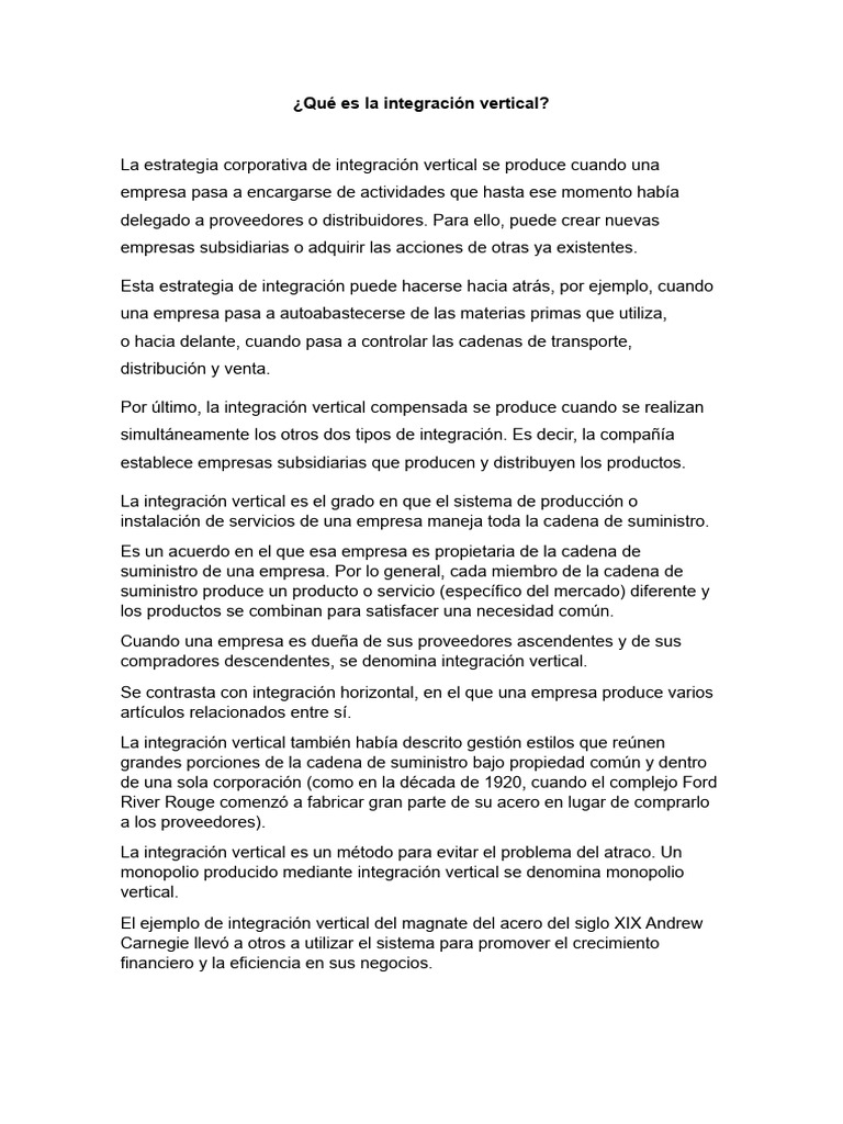 Estrategia de Integración Vertical Explicada | PDF | Business | Sector ...