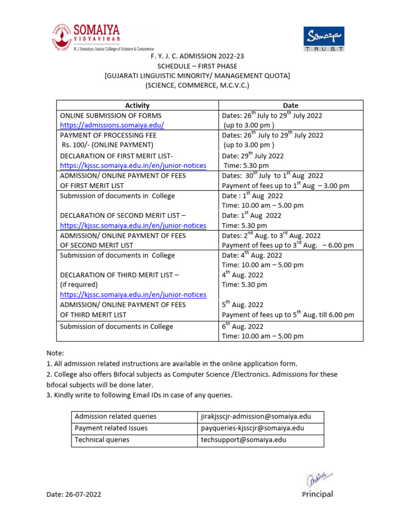 Phase 1 - Fyjc - Schedule - 2022-23 | PDF