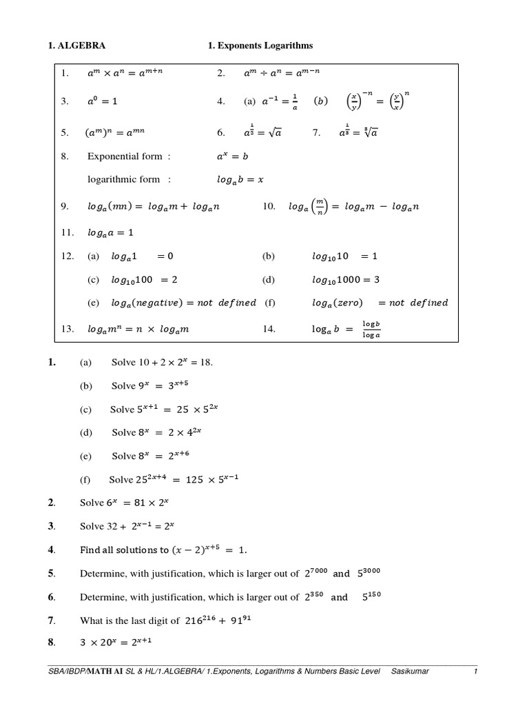 Algebra: Exponents & Logarithms | PDF | Logarithm | Exponentiation