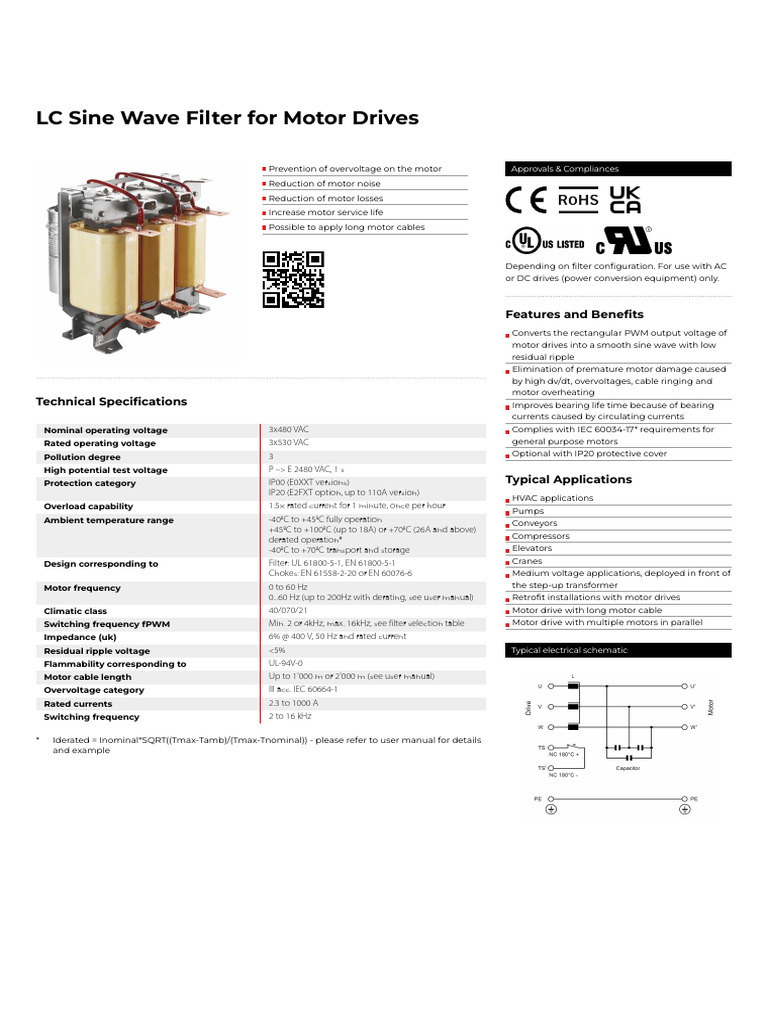 Schaffner Datasheet Sine Wave Filter FN5420 | PDF