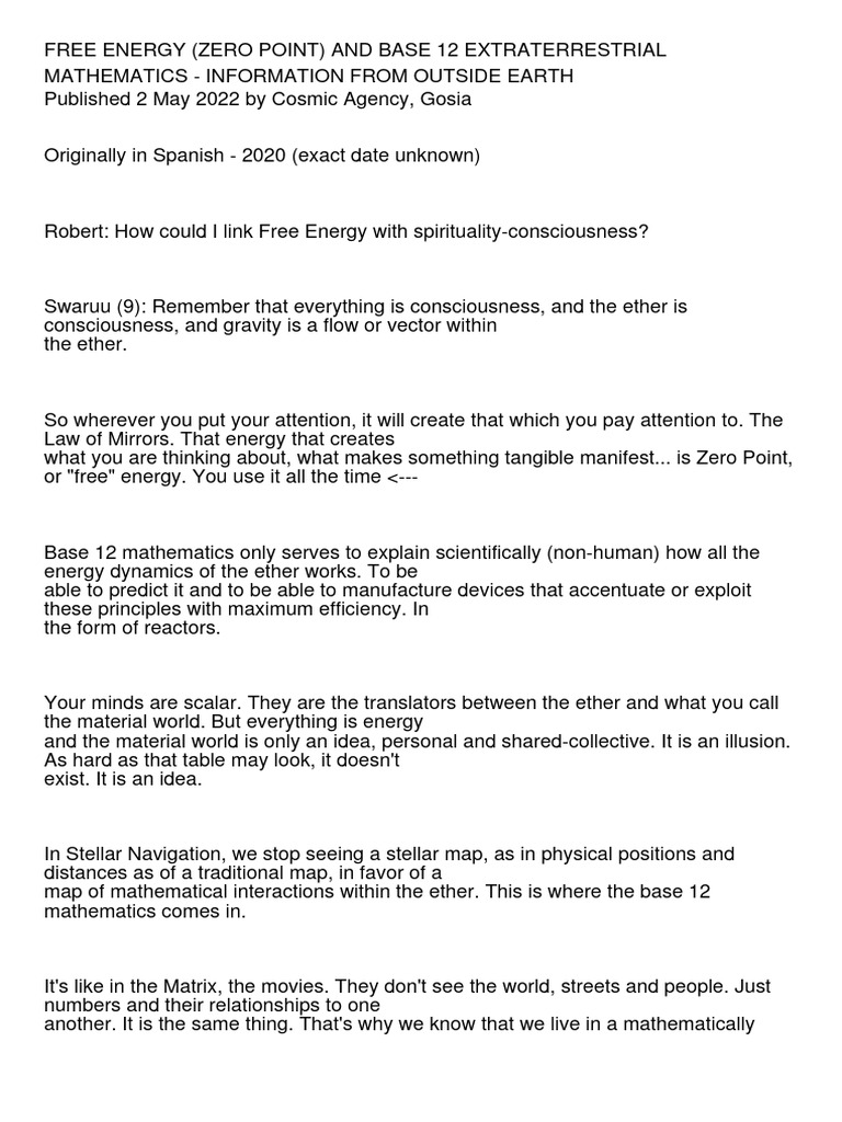 Free Energy Zero Point and Base 12 Extraterrestrial Mathematics ...