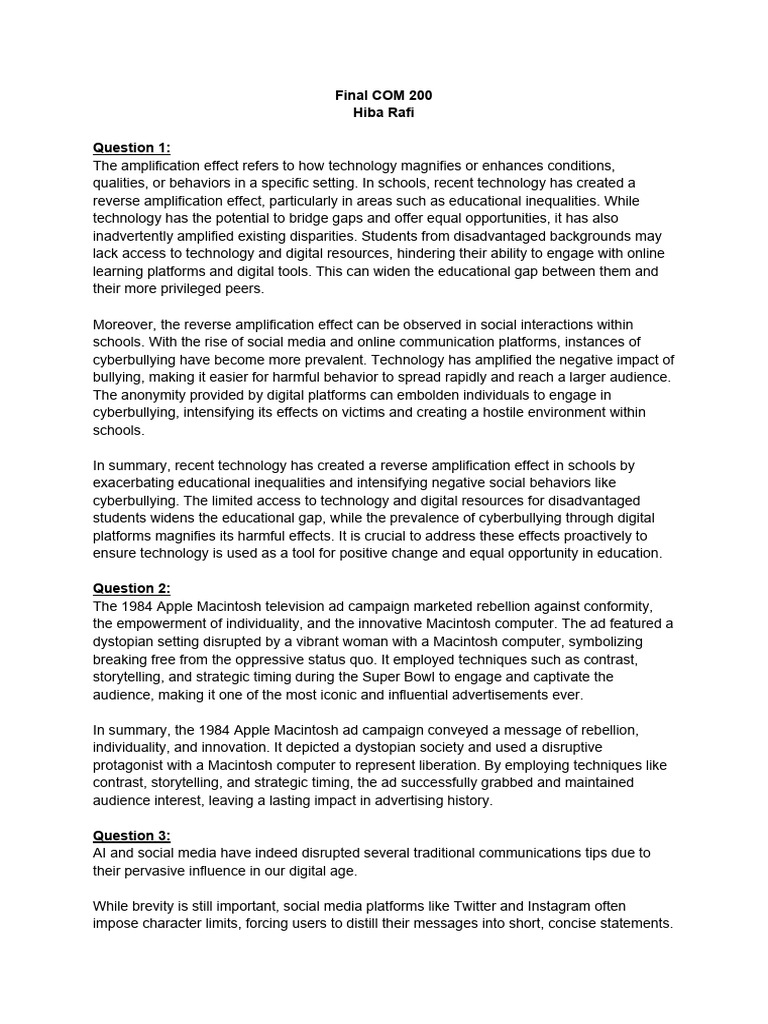 Final Exam COM 200 - Hiba Rafi | PDF | Social Media | Popular Culture ...