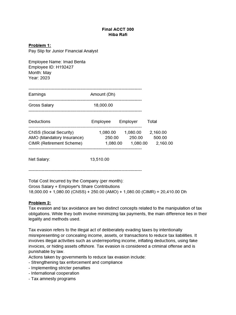 Final Exam ACCT 300 - Hiba Rafi | PDF | Taxes | Tax Avoidance