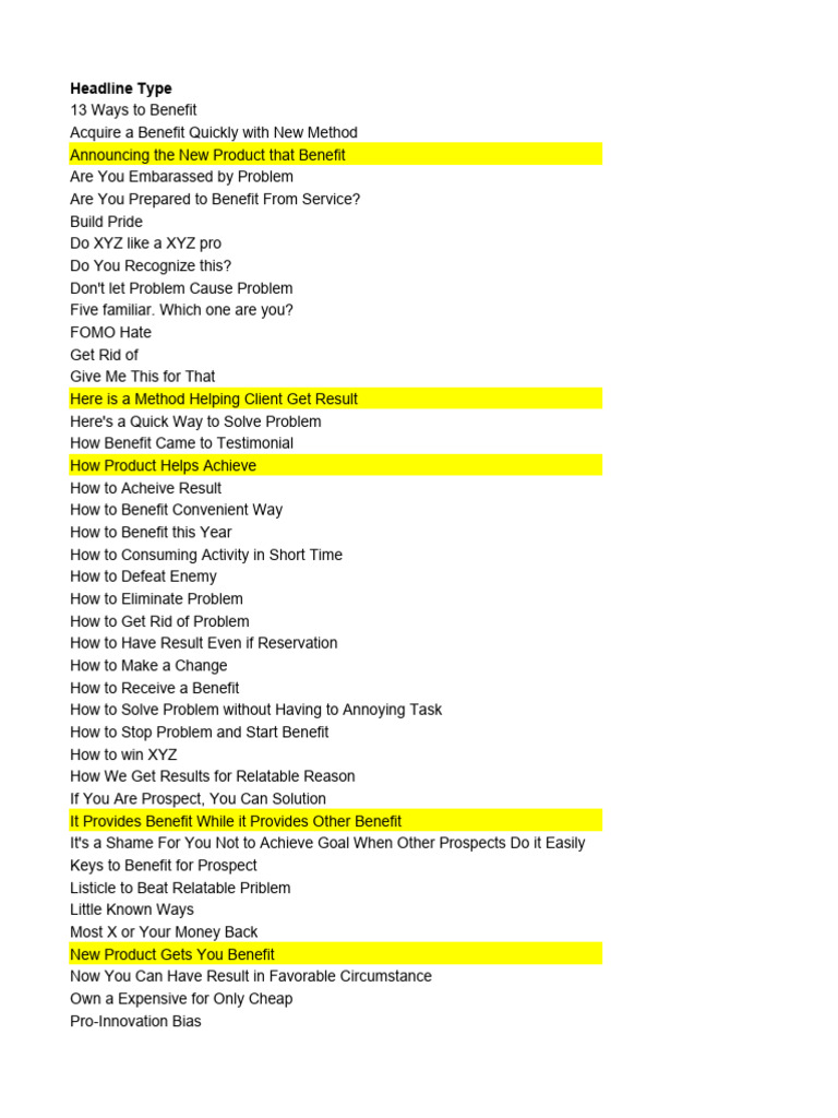 80+ Headline Formula To Increase Your Clicks and Conversions | PDF | Facebook | Startup Company