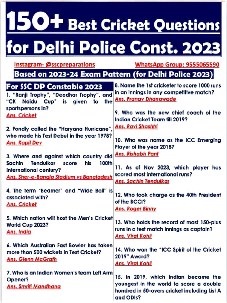 Best Cricket Questions (SSC Preparations) | PDF | One Day International ...