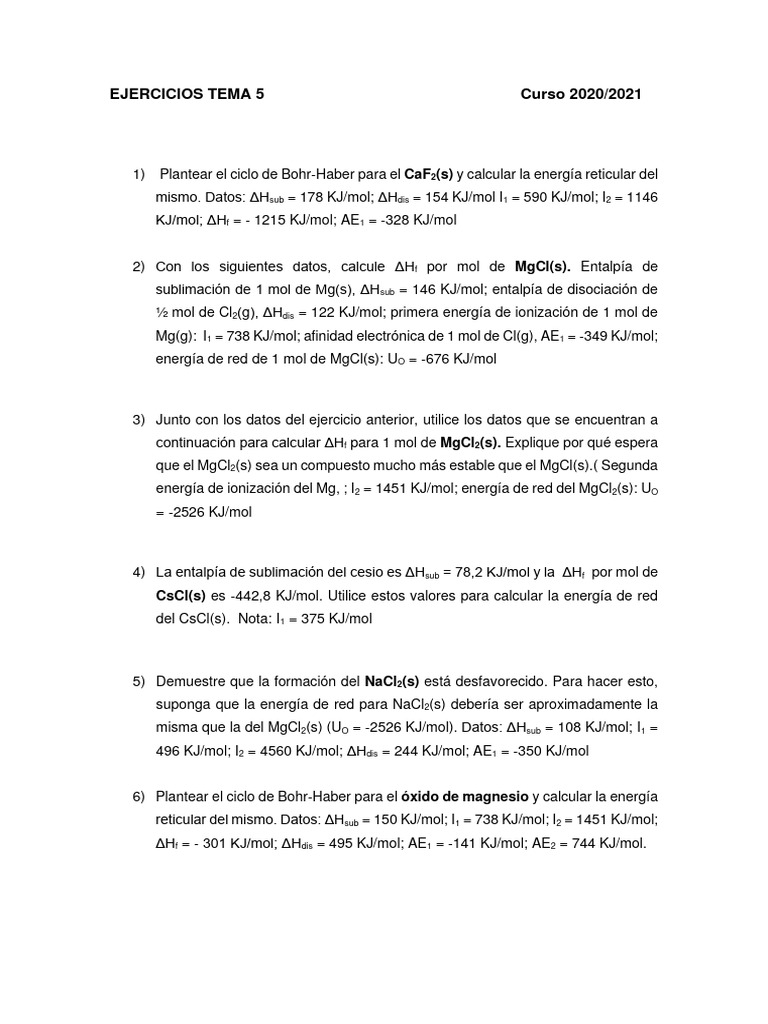 Ejercicios Tema4 Química Inorgánica 1º Farmacia | PDF