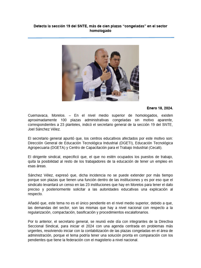 Detecta La Sección 19 Del SNTE, Más de Cien Plazas "Congeladas" en El Sector Homologado | PDF