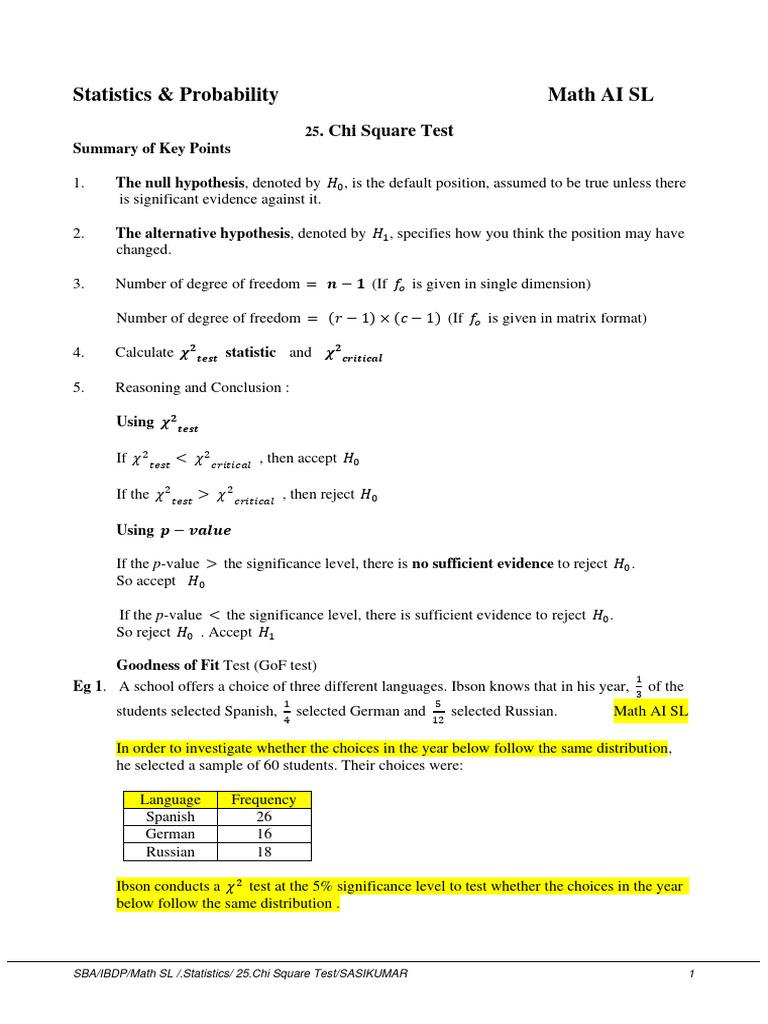 Chi Square Test SL&HL | PDF | Statistical Significance | P Value