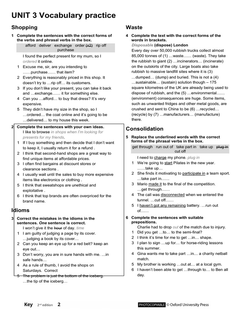 Key To Bachillerato 2 Vocabulary Unit 3 | PDF | Waste | Recycling