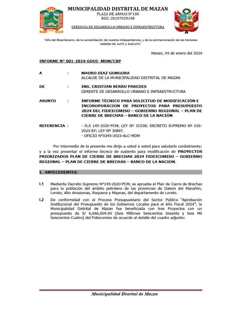 Informe Tecnico Nº001-2024-Gdui-Mdm-Cbp Informe Tecnico Modificacion ...