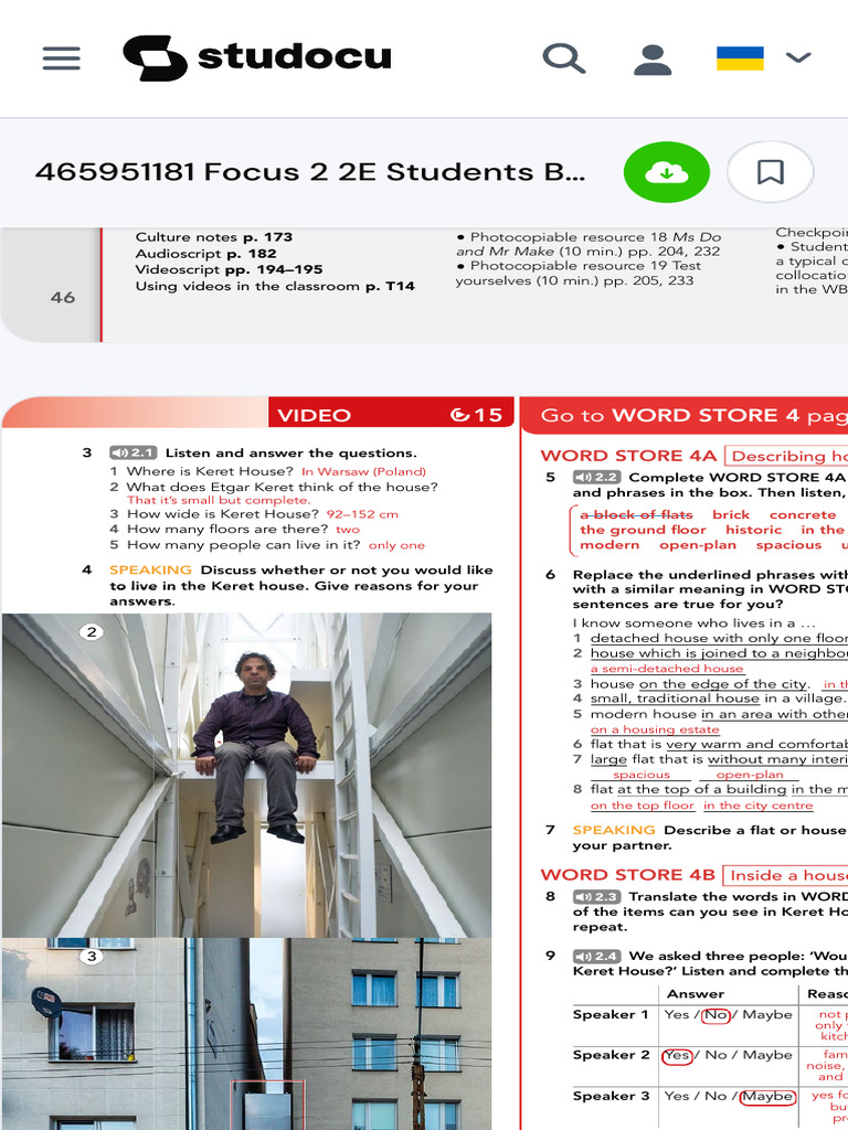 Focus 2 Student's Book Answer Key | PDF