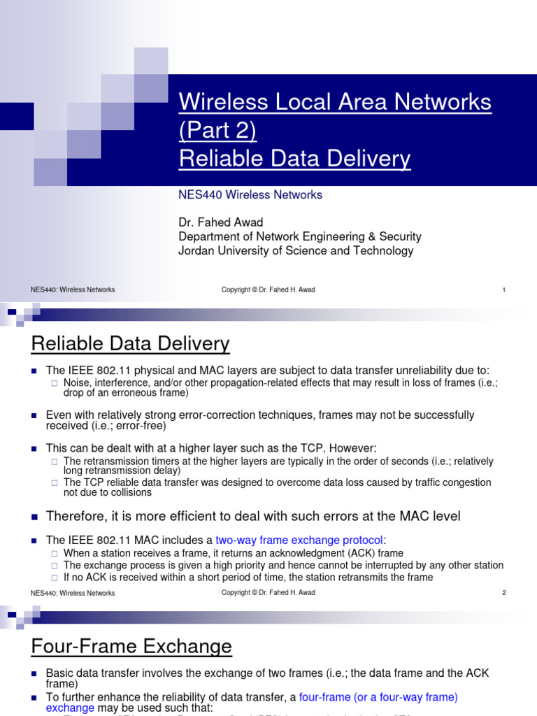 Chapter 4 - Wireless LANs Part 2 - 16x9 | PDF | Transmission Control Protocol | Computer Network