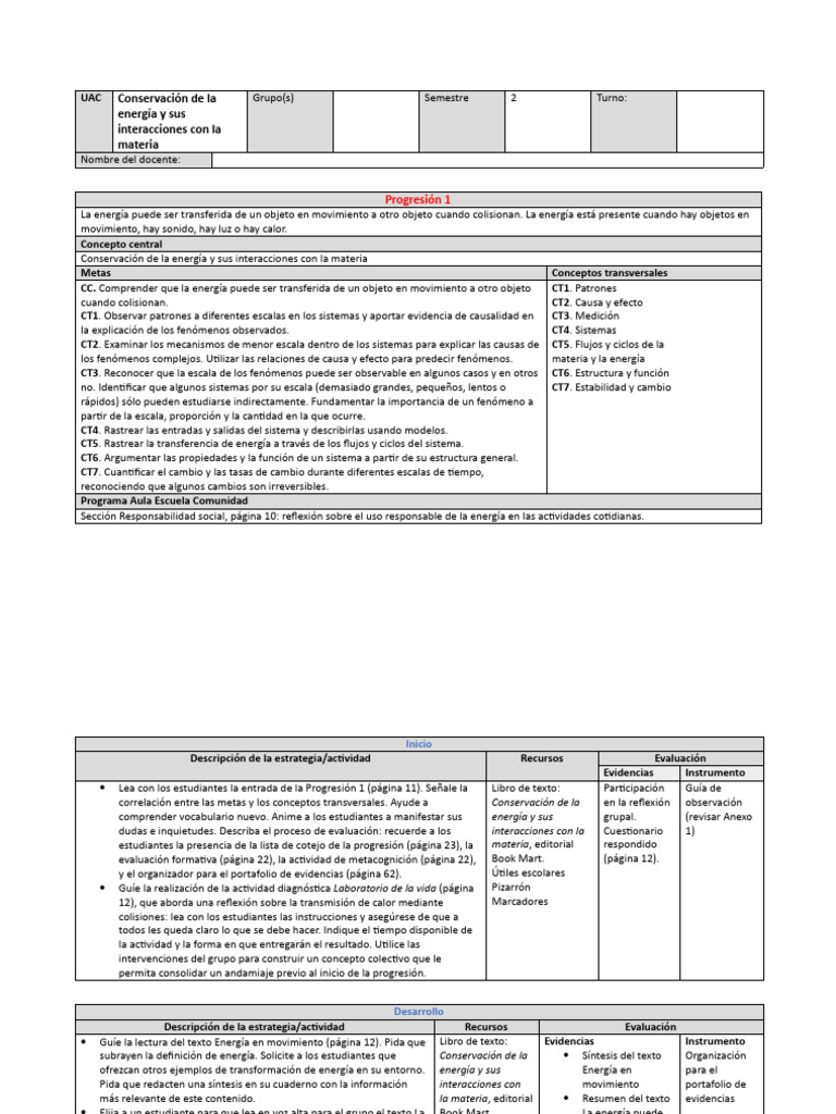 Secuencia Didáctica Progresiones 1 - 5 Conservación DGB | PDF | Importar | Conduccion termica