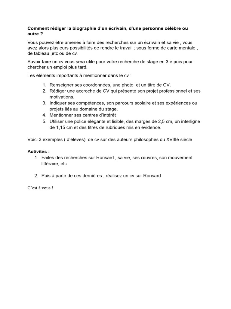 Rédiger la biographie d'un auteur | PDF | Arts du langage et discipline ...