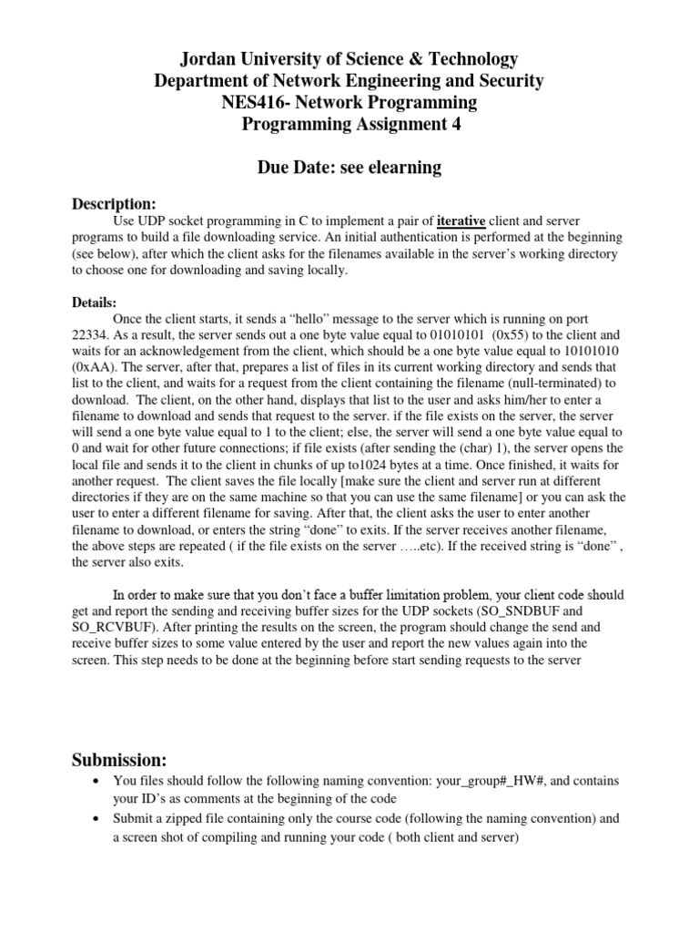 Hw4 Simple Udp Client Server File Downloader With Socket Options Pdf Port Computer 8351