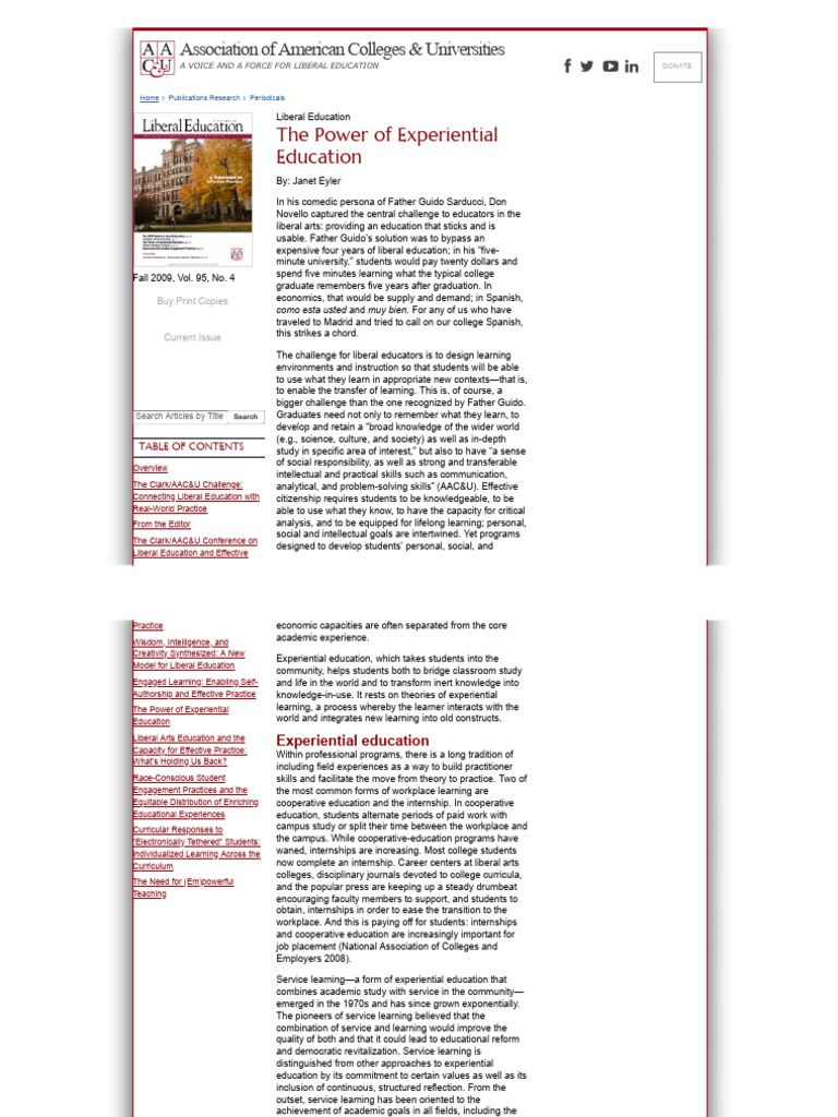 The Power of Experiential Education - Association of American Colleges ...