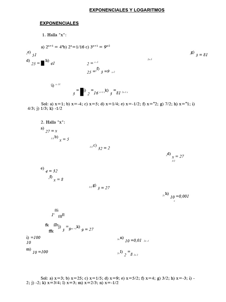Exponentes y Logaritmos: Ejercicios Matemáticos | PDF | Teaching ...