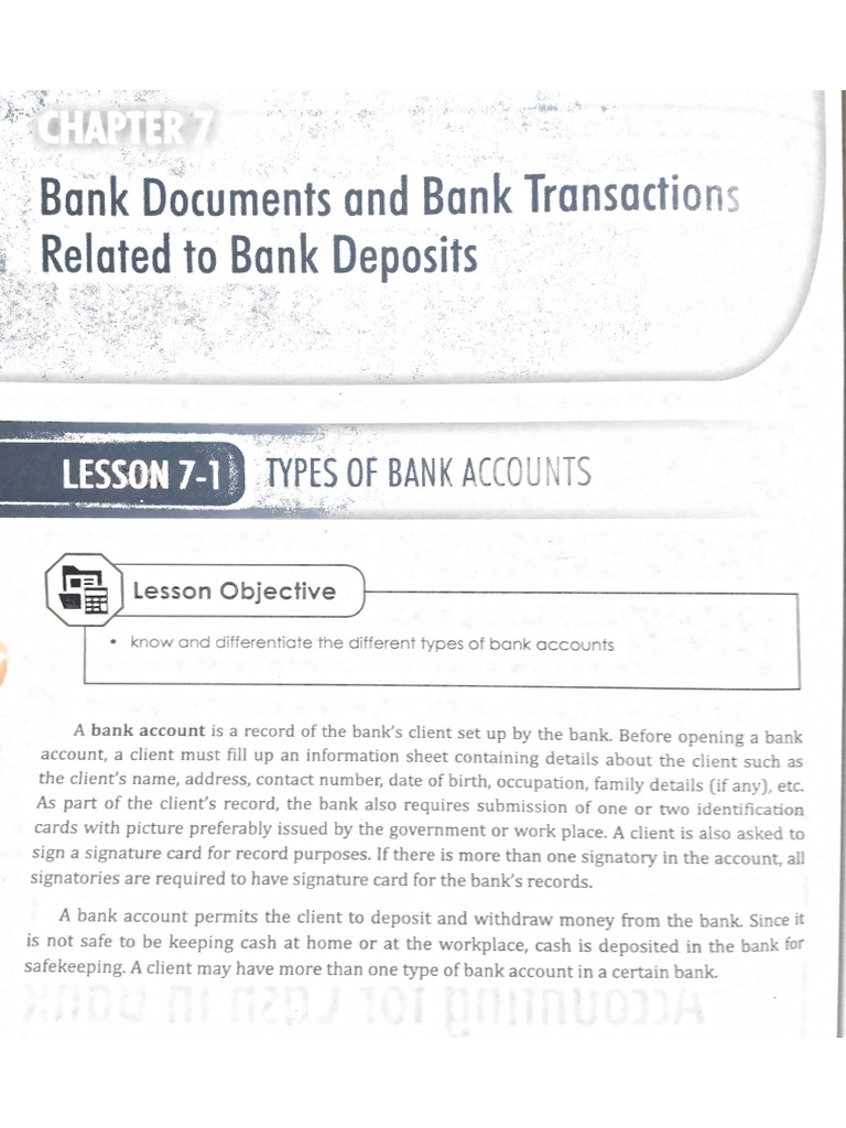 Chapter 7 Bank Documents, Transactions Related To Bank Deposits | PDF