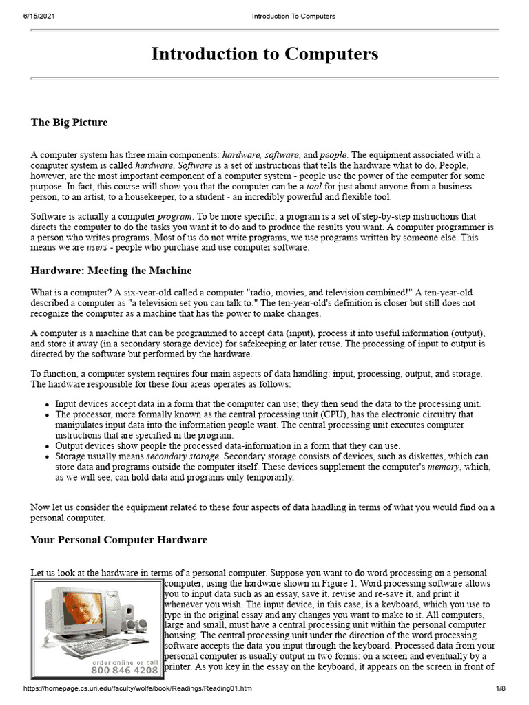 Introduction To Computers | PDF | Input/Output | Personal Computers