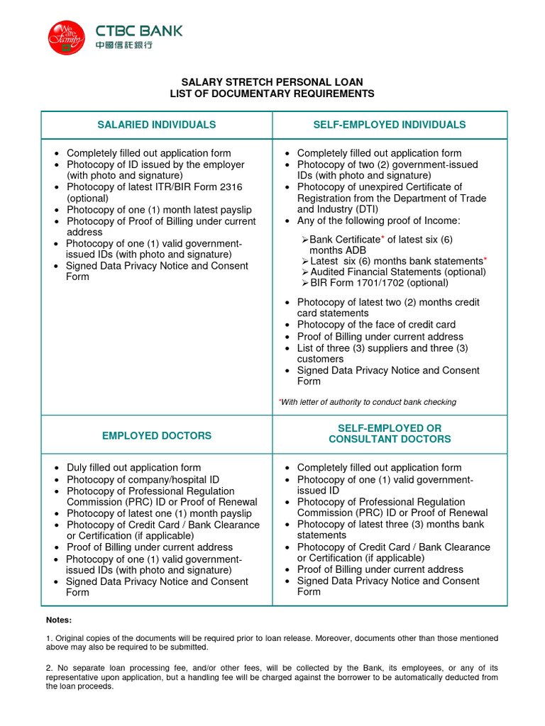 Salary Stretch Loan Document Requirements | PDF | Identity Document | Loans