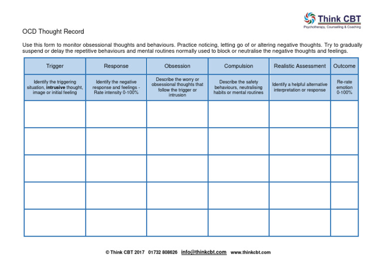 Ocd Thought Record Think Journal | PDF