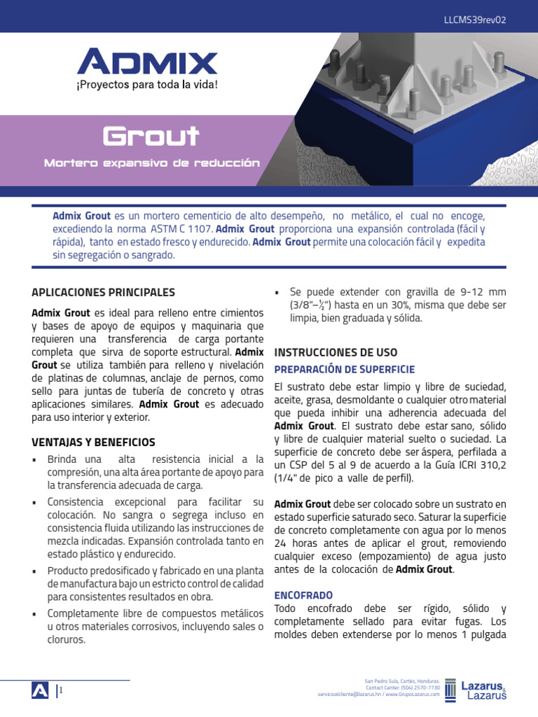GROUT | PDF | Hormigón | Agua