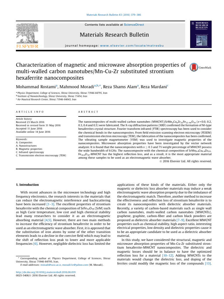 Materials Research Bulletin: Mohammad Rostami, Mahmood Moradi, Reza ...