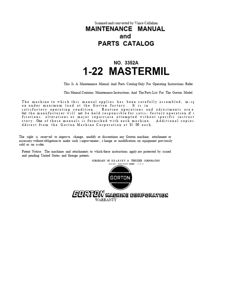 Gorton MasterMill Maintenance Manual | PDF | Technology & Engineering