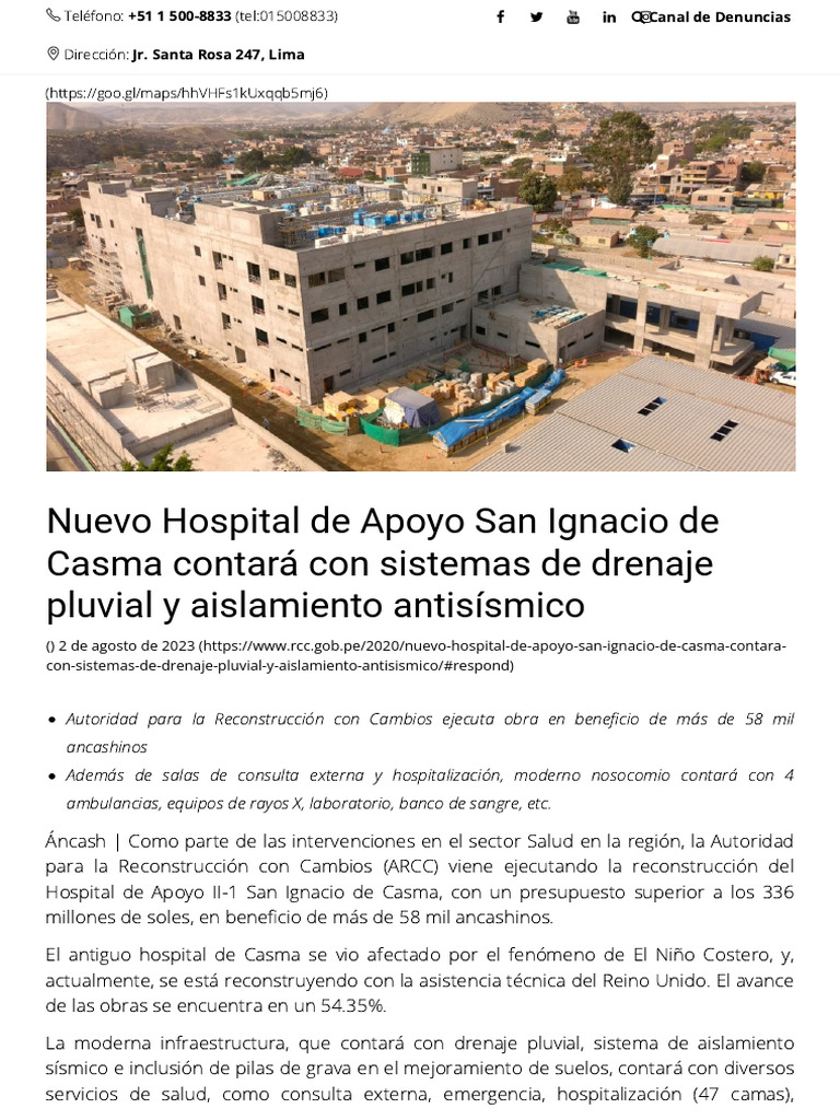ARCC - Nuevo Hospital de Apoyo San Ignacio de Casma Contará Con ...