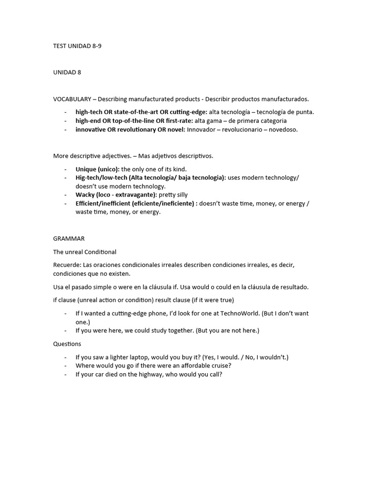 Test Unidad 8 - 9 | PDF