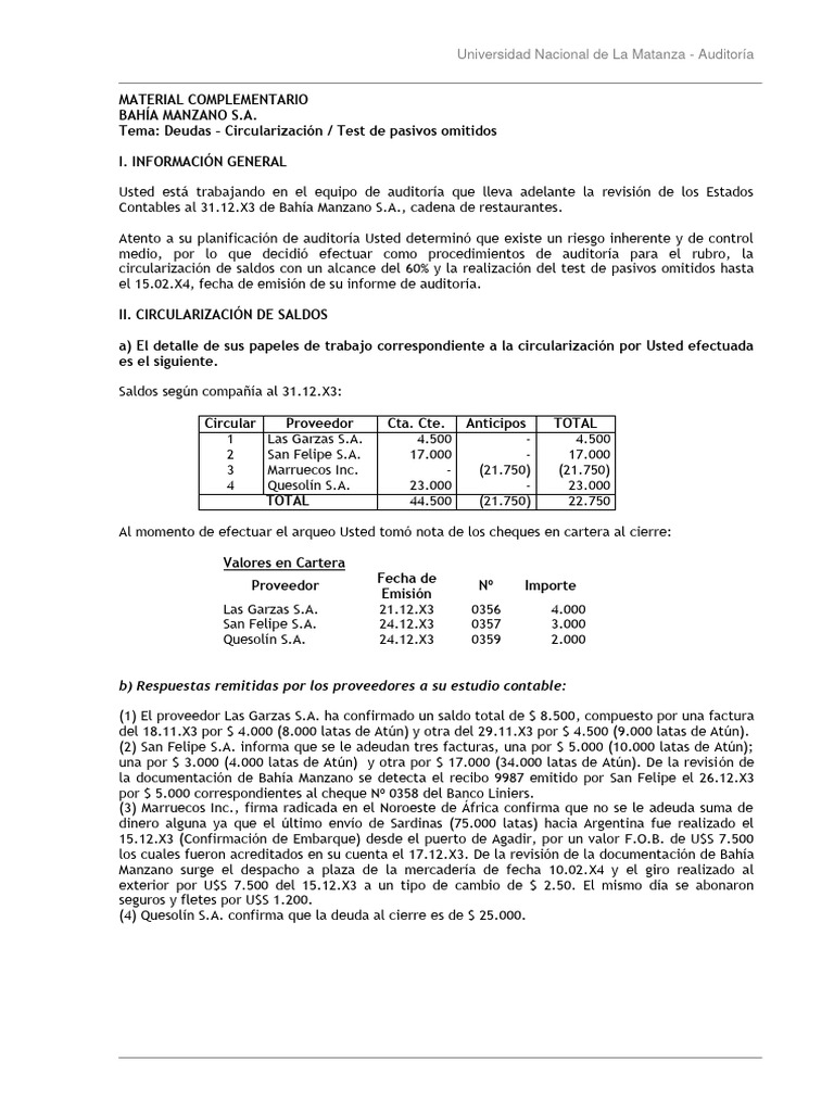 Contenidos 2436 Clase 6 Material Complementario BAHIA MANZANO | PDF | Auditoría | Contabilidad