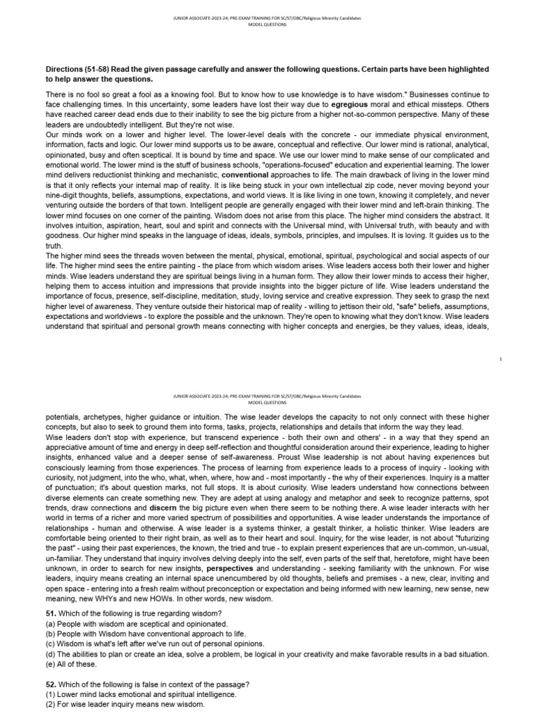 Part-4-General English Set 5 | PDF | Mind | Wisdom