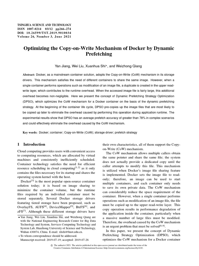 Optimizing The Copy-On-Write Mechanism of Docker by Dynamic Prefetching | PDF