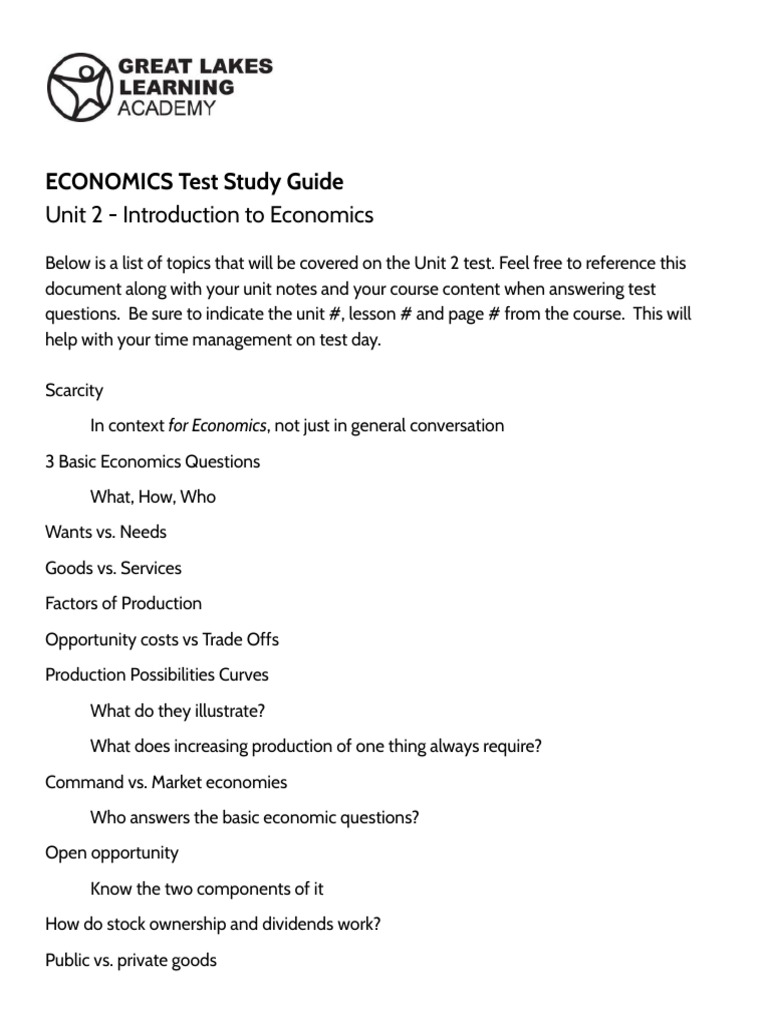 Unit 2 Economics Test Study Guide | PDF