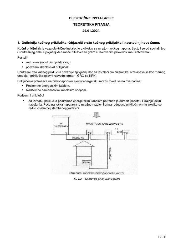 El. Instalacije Pitanja I Odgovori Ispit 2024.01.23 | PDF