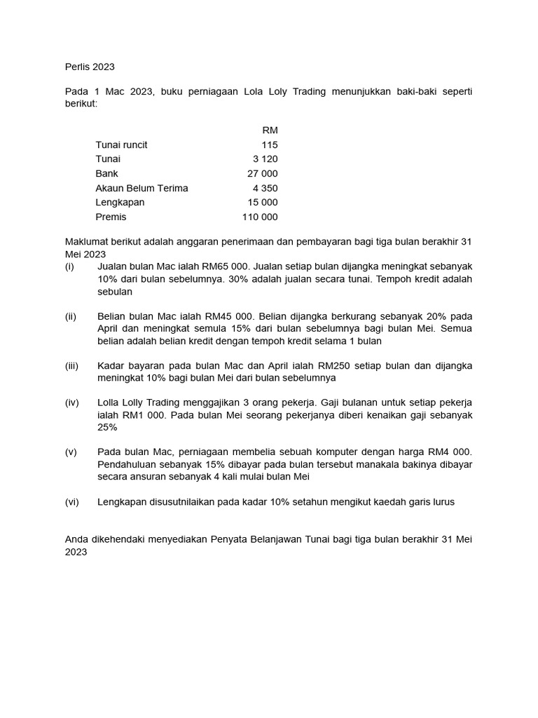 Belanjawan Tunai Lola Loly 2023 | PDF