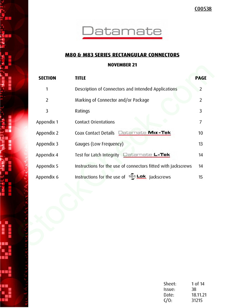 Datamate Series Connectors-C005XX M80 and M83 | PDF | Electricity ...